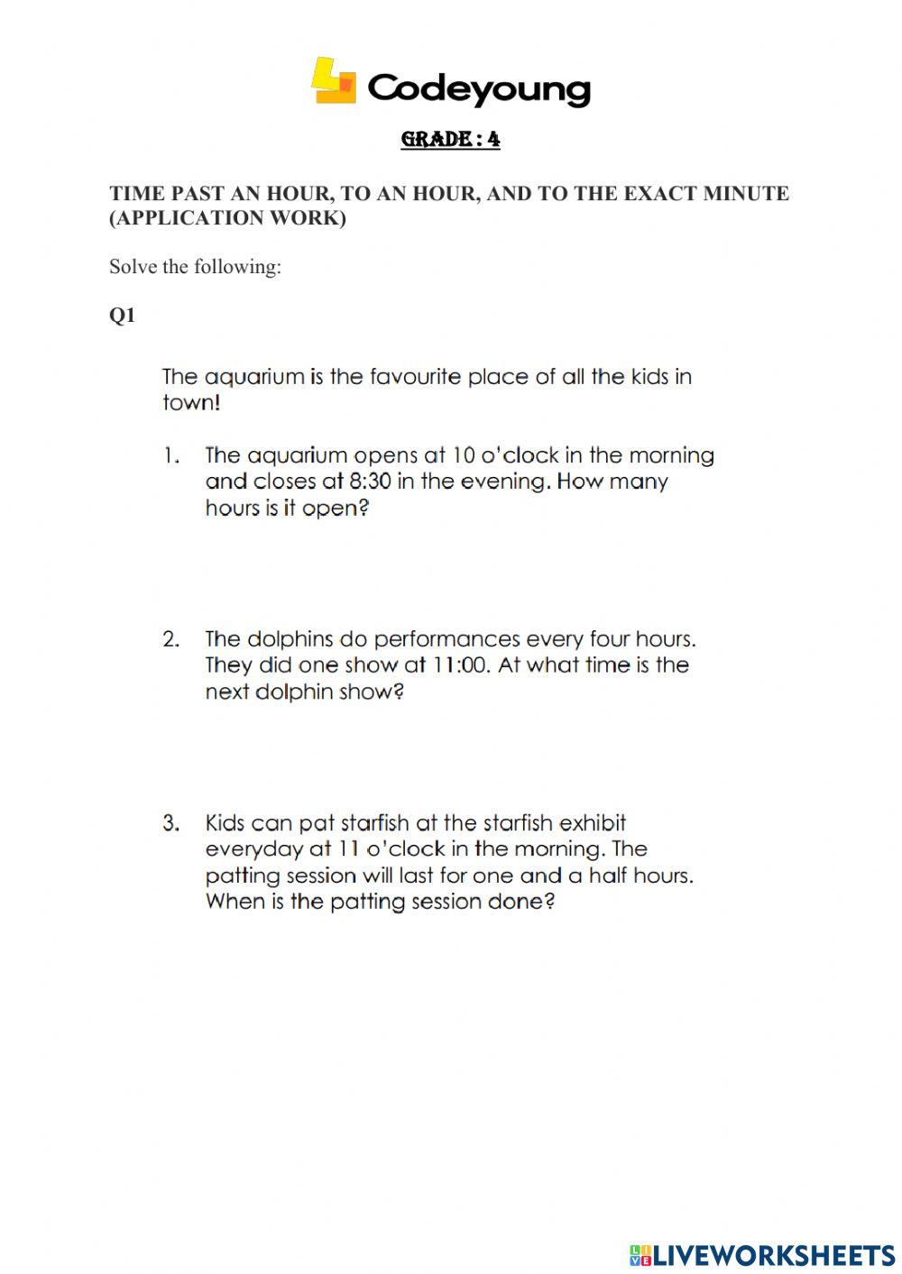 Time past an hour, to an hour, and to the exact minute (application ...