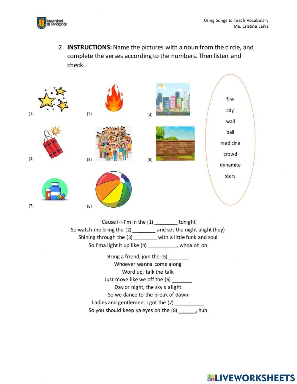 Dynamite - BTS. Vocabulary worksheet worksheet | Live Worksheets