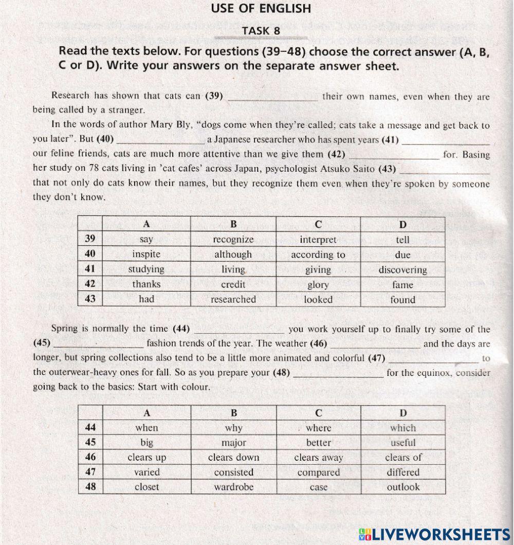 Use of English Extra 1-4 worksheet | Live Worksheets