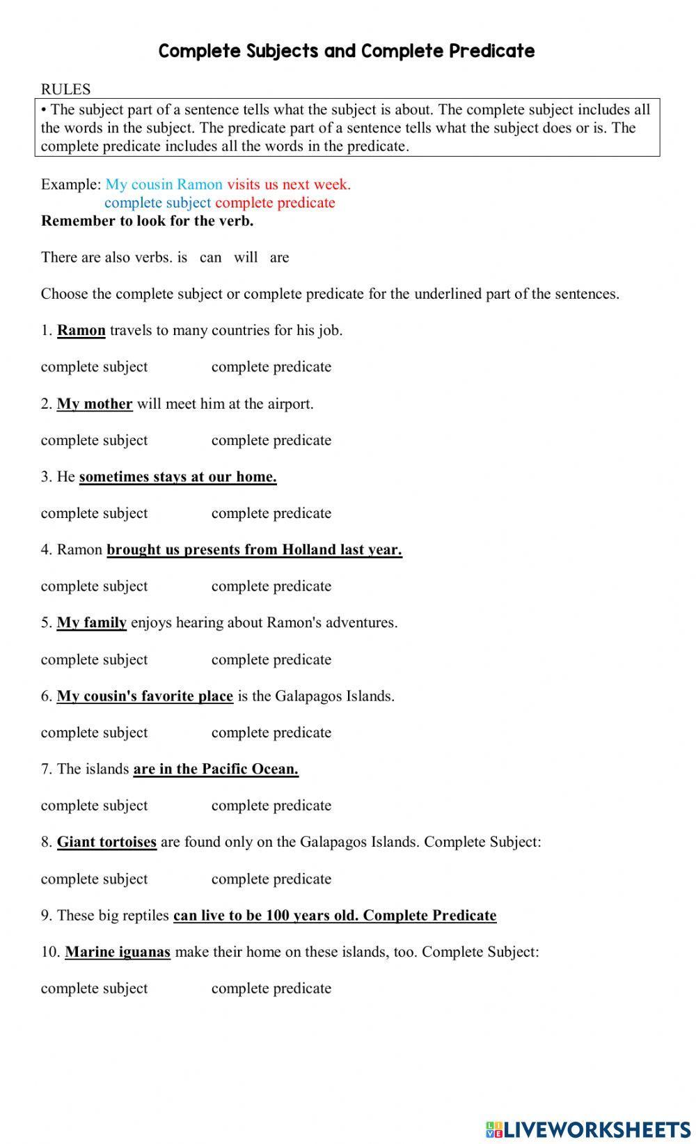 Complete subjec… | Free Interactive Worksheets | 2183704