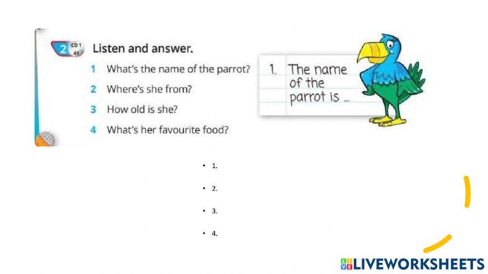 Quick minds2 questions about parrot worksheet | Live Worksheets