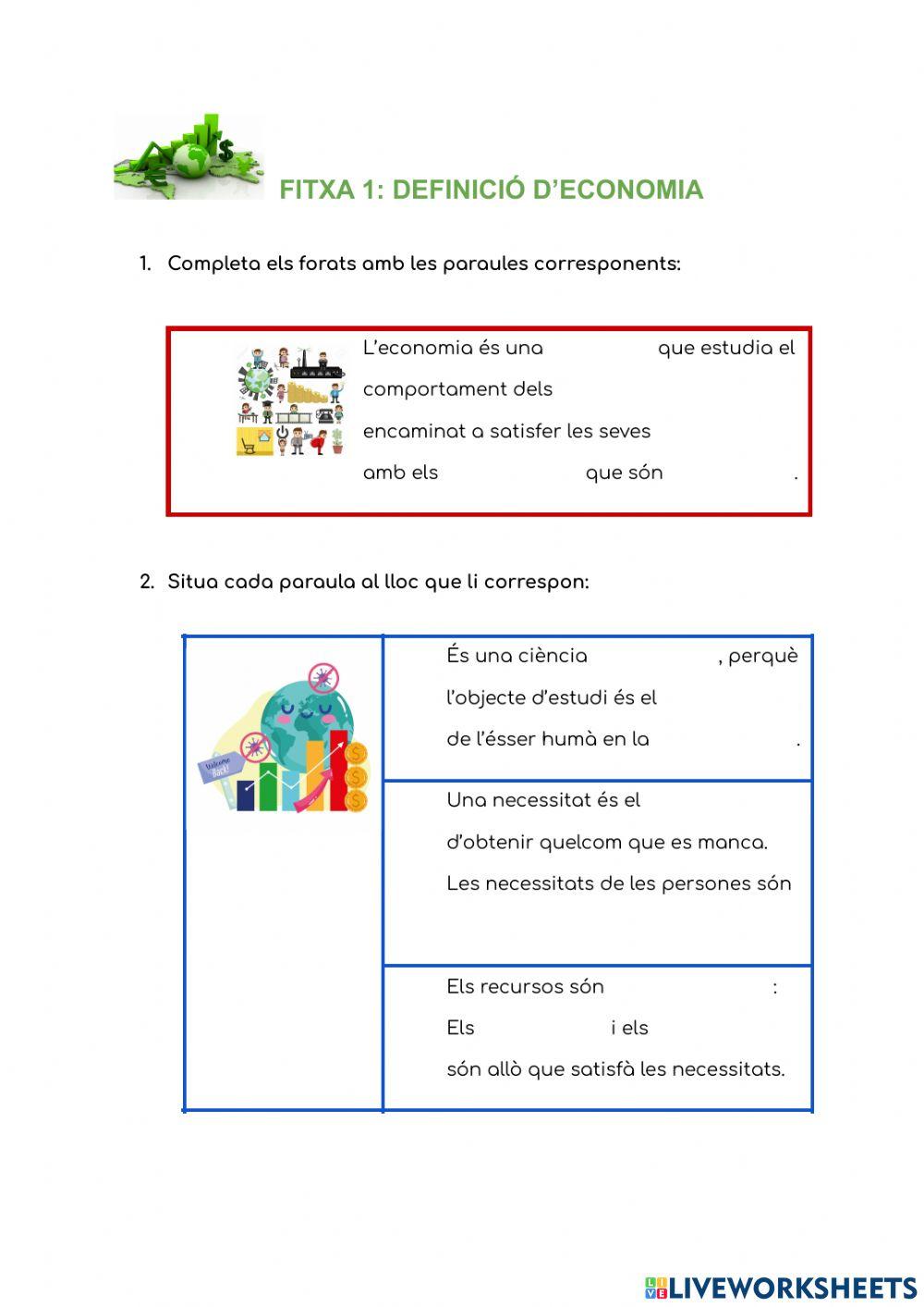 Definició economia worksheet | Live Worksheets