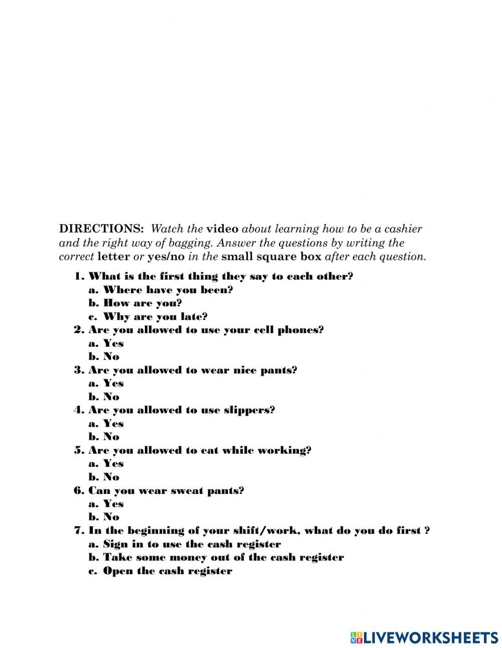 Life skills interactive exercise for 4-6 | Live Worksheets