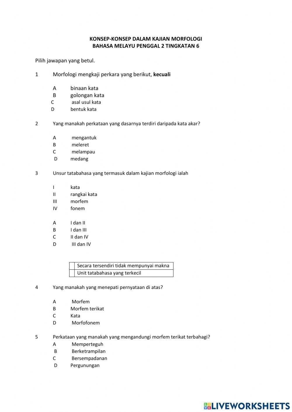 Bil.2: Konsep-konsep penting dalam kajian morfologi