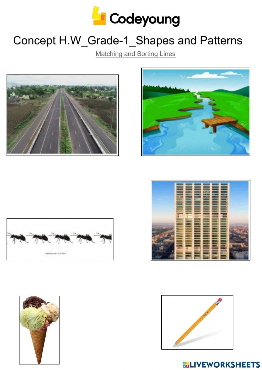 Matching and Sorting Lines-Concept HW worksheet | Live Worksheets