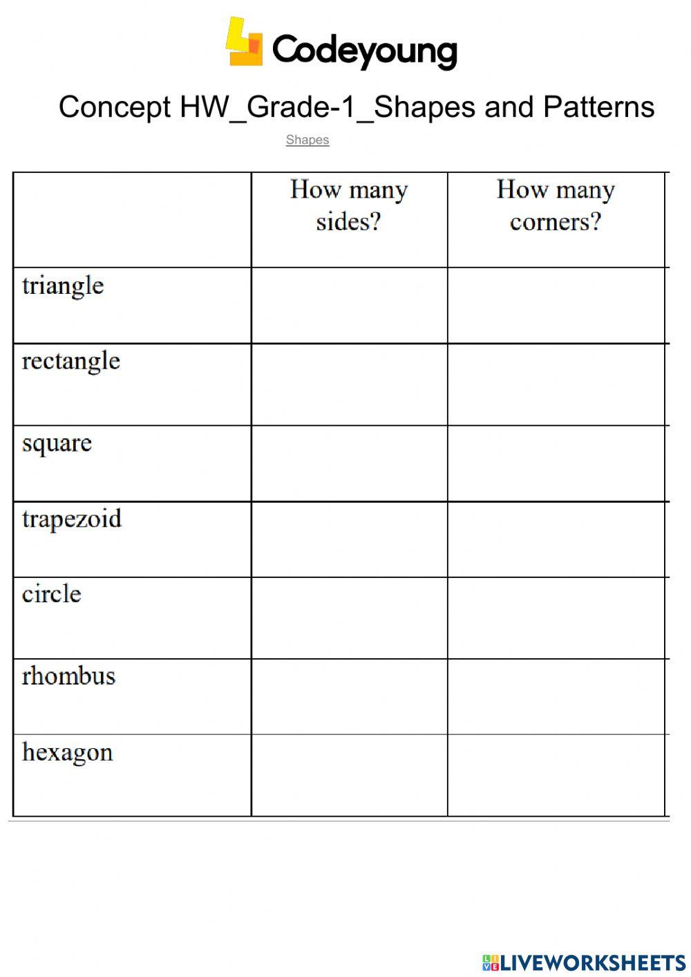 Shapes-Concept HW worksheet | Live Worksheets