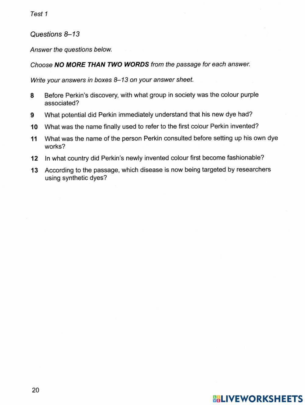 IELTS MINI TEST - READING SKILLS online exercise for | Live Worksheets