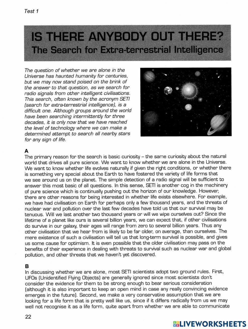 IELTS MINI TEST - READING SKILLS online exercise for | Live Worksheets