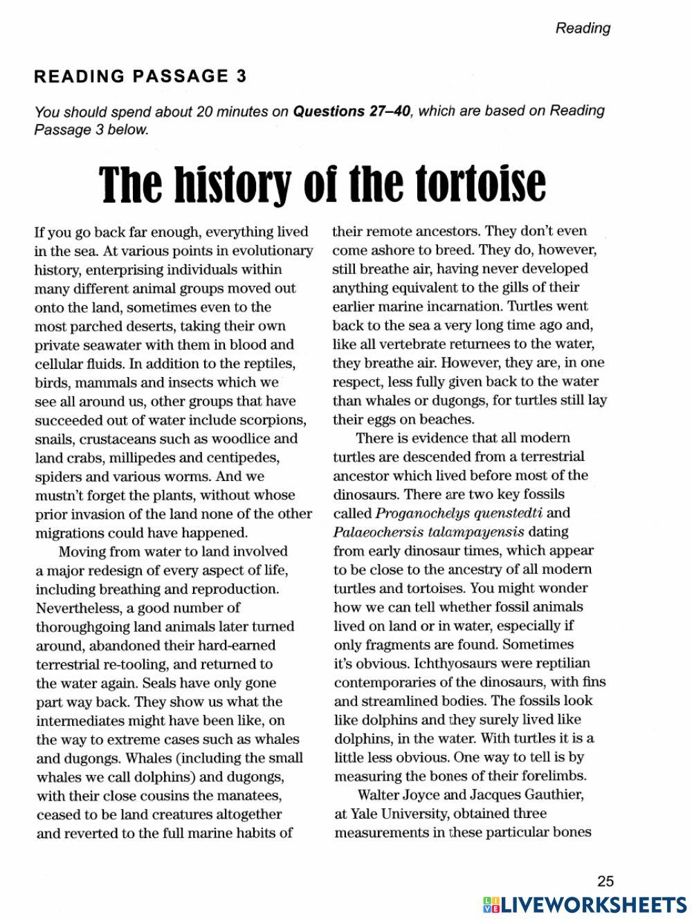 IELTS MINI TEST - READING SKILLS online exercise for | Live Worksheets