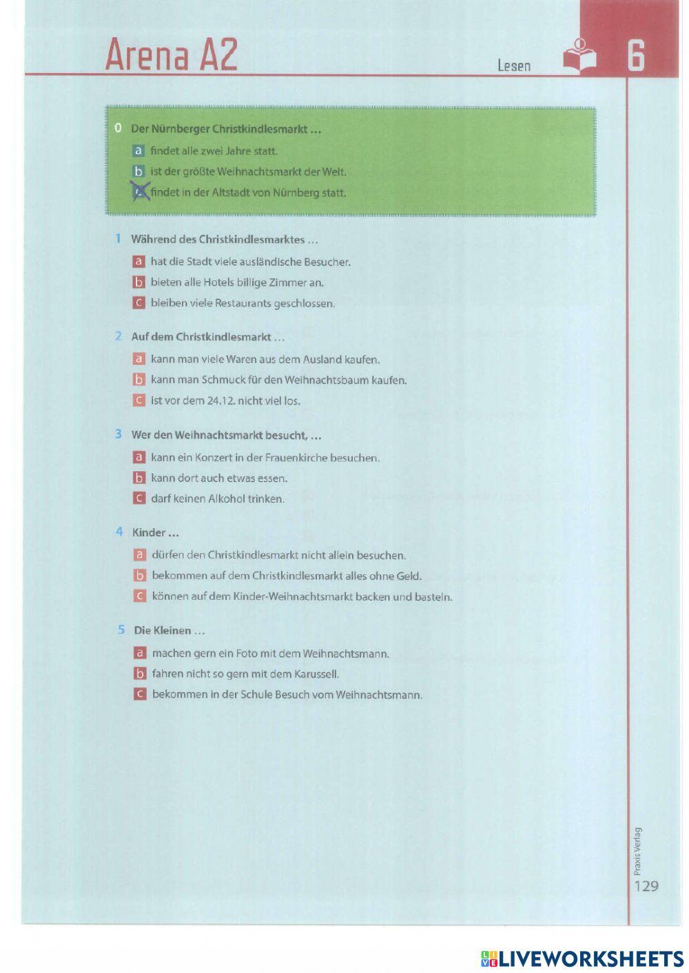 Arena A2 Test 6 Lesen online exercise for | Live Worksheets