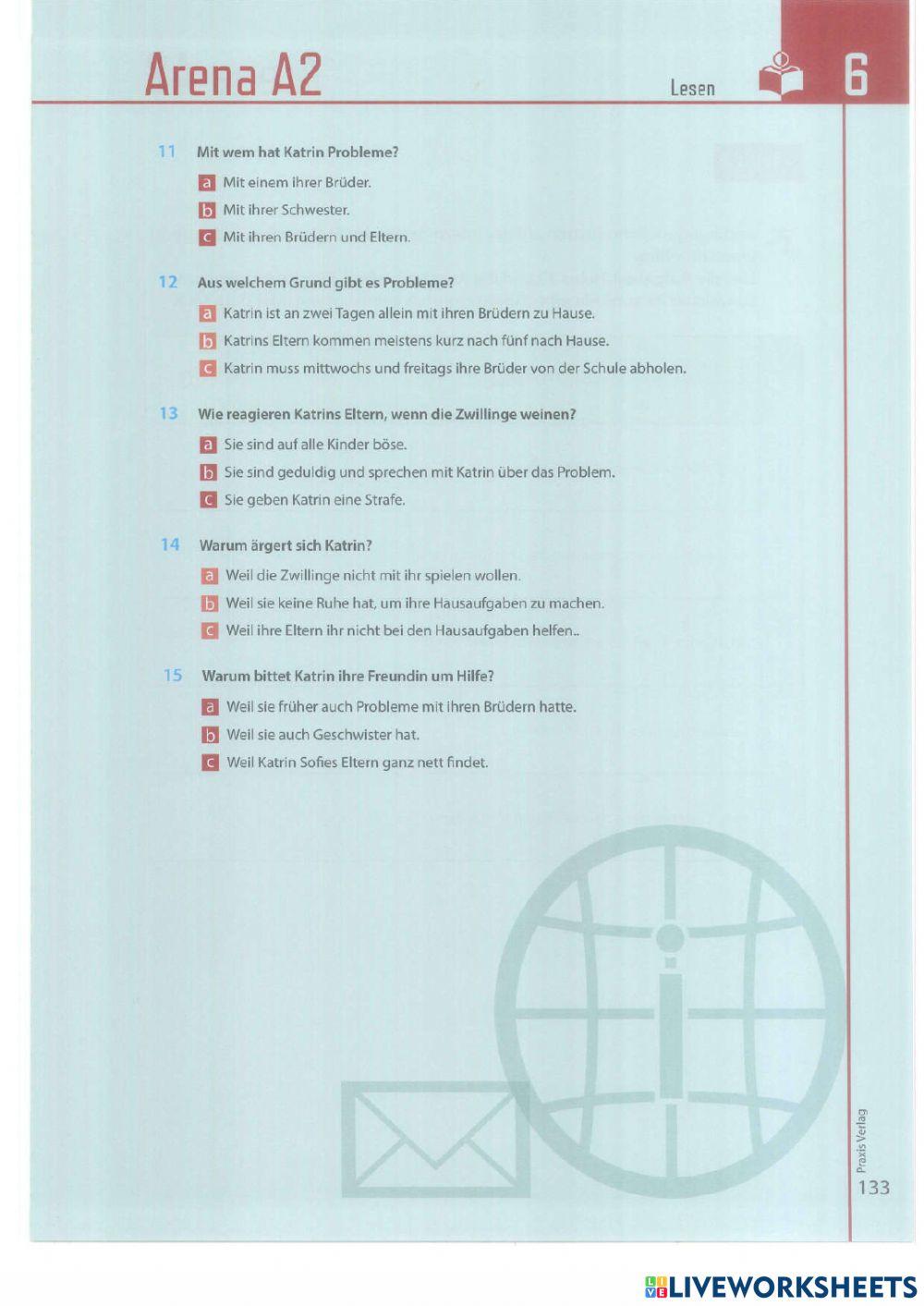 Arena A2 Test 6 Lesen online exercise for | Live Worksheets