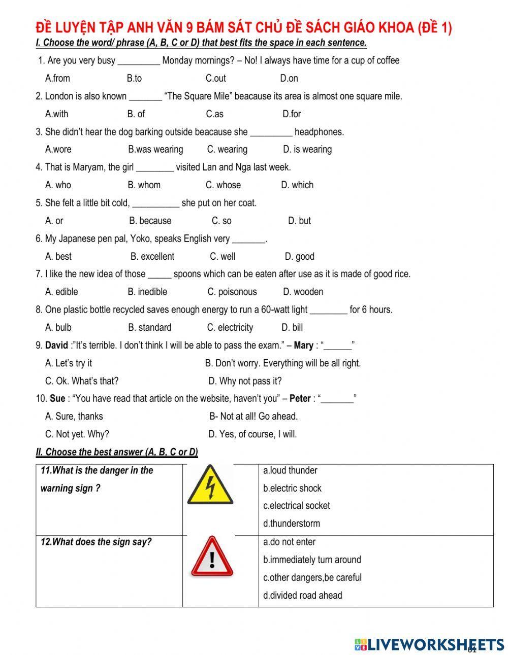 NoiDung-De01 worksheet | Live Worksheets
