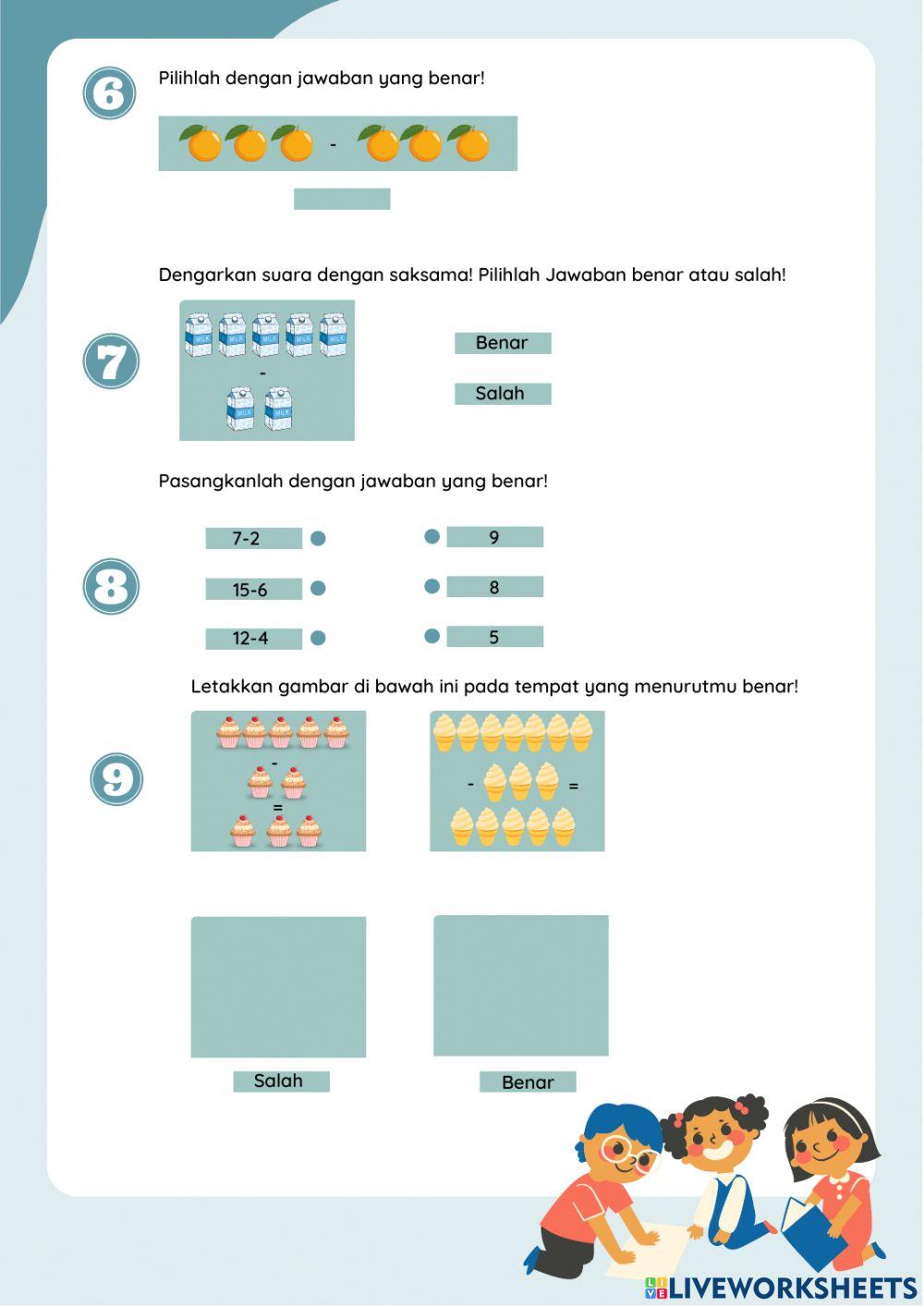 Pengurangan Matematika worksheet | Live Worksheets