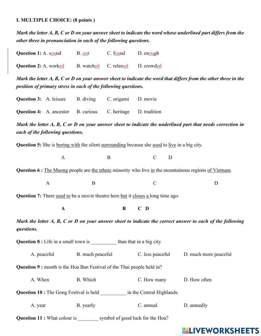 Midterm - Grade 8 2185094 | huongntk | Live Worksheets
