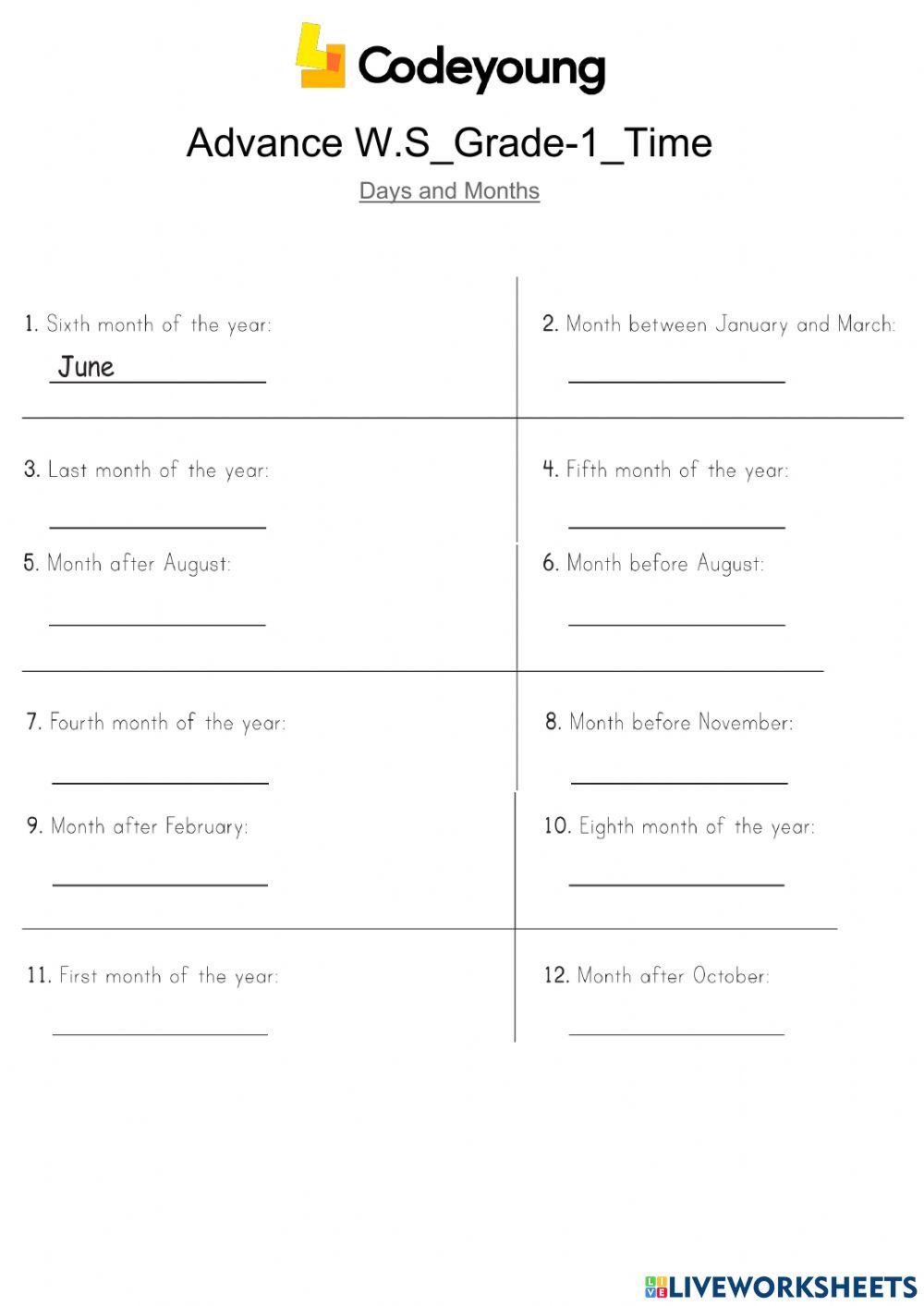 Days and Months-Advance WS interactive worksheet | Live Worksheets