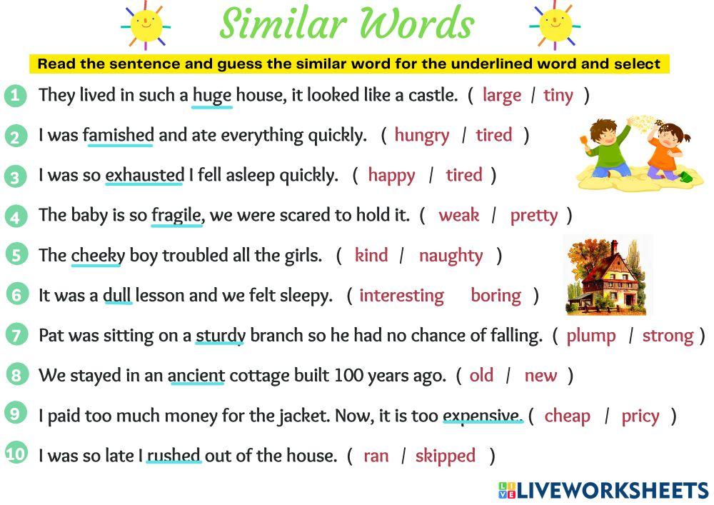 Similar Words Live Worksheets similar-words-live-worksheets
