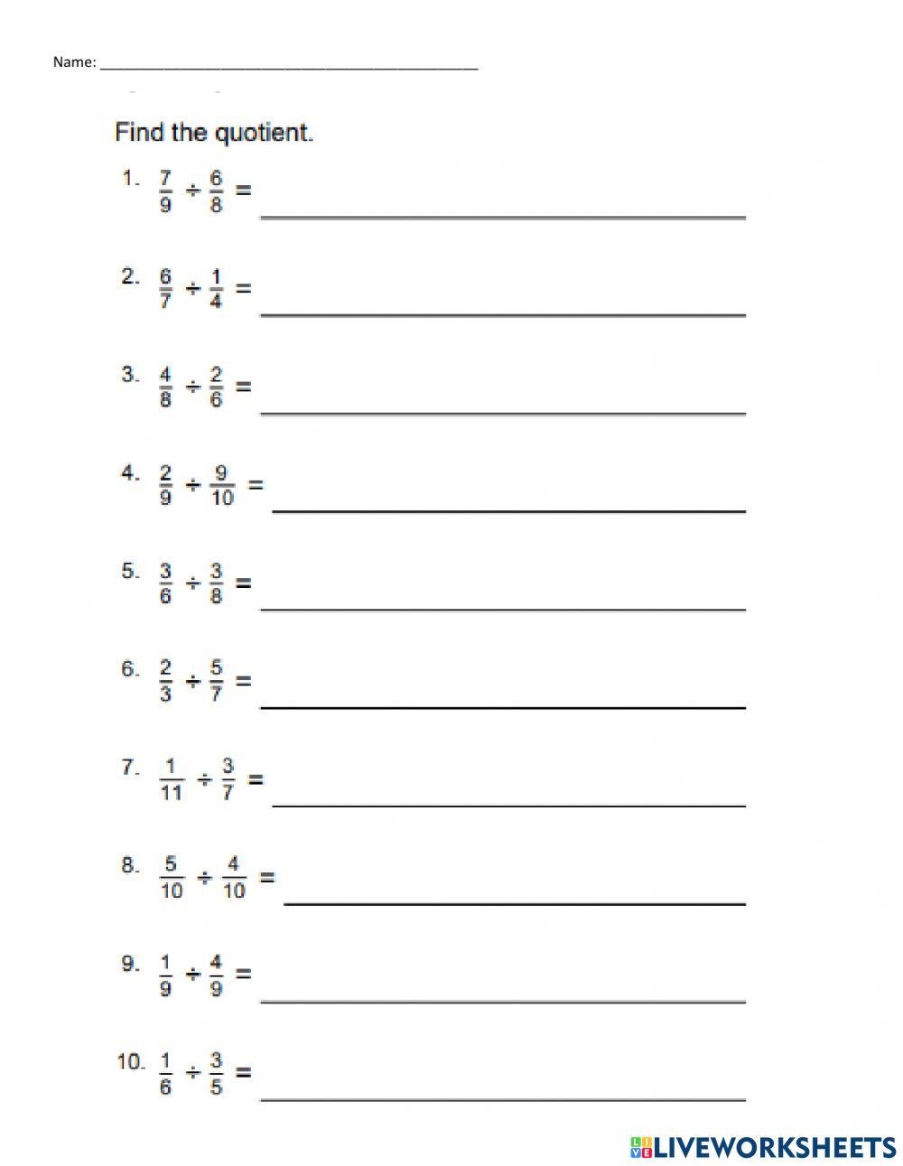 Division of Fra… | Free Interactive Worksheets | 2185896