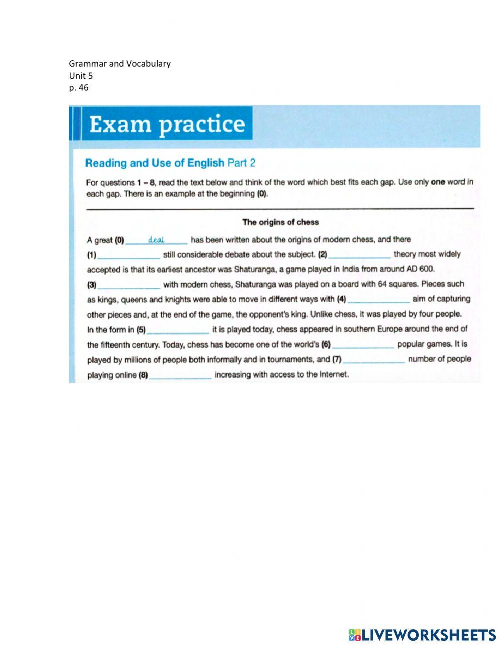 CAE R&U of E Part 2 Practice 2 worksheet | Live Worksheets