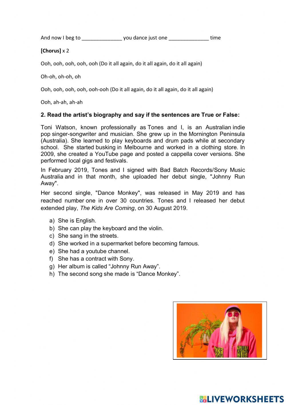 Dance monkey 2186195 | lorda2001 | Live Worksheets