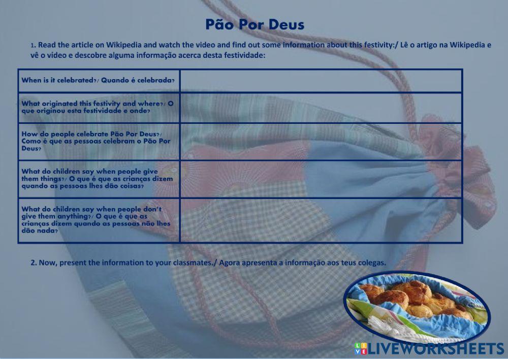 Pão Por Deus worksheet | Live Worksheets