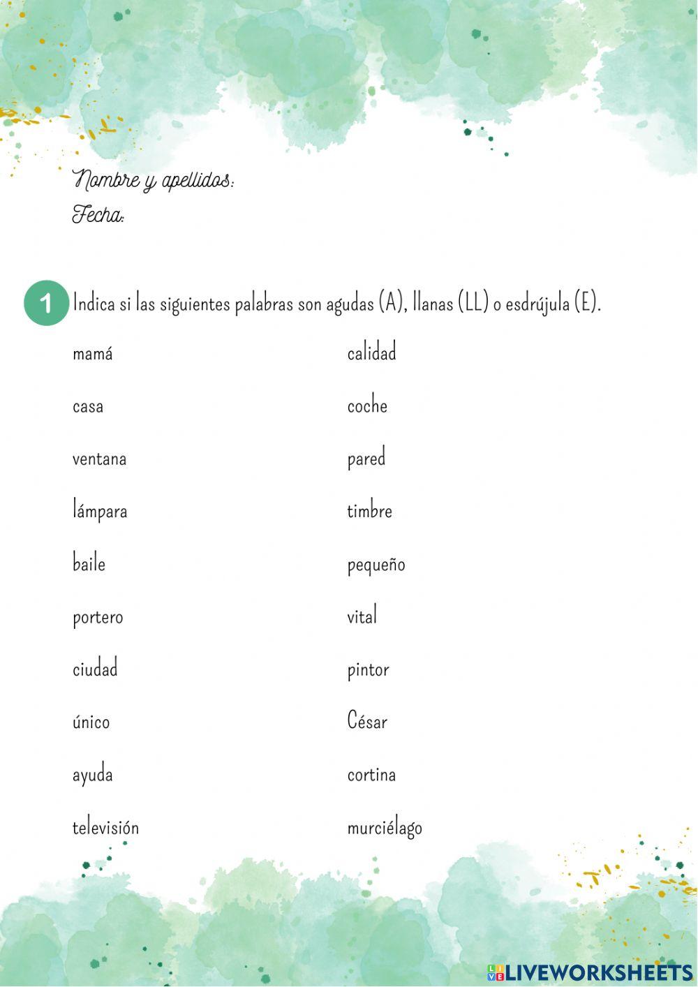 Acentuación | Free Interactive Worksheets | 2186292