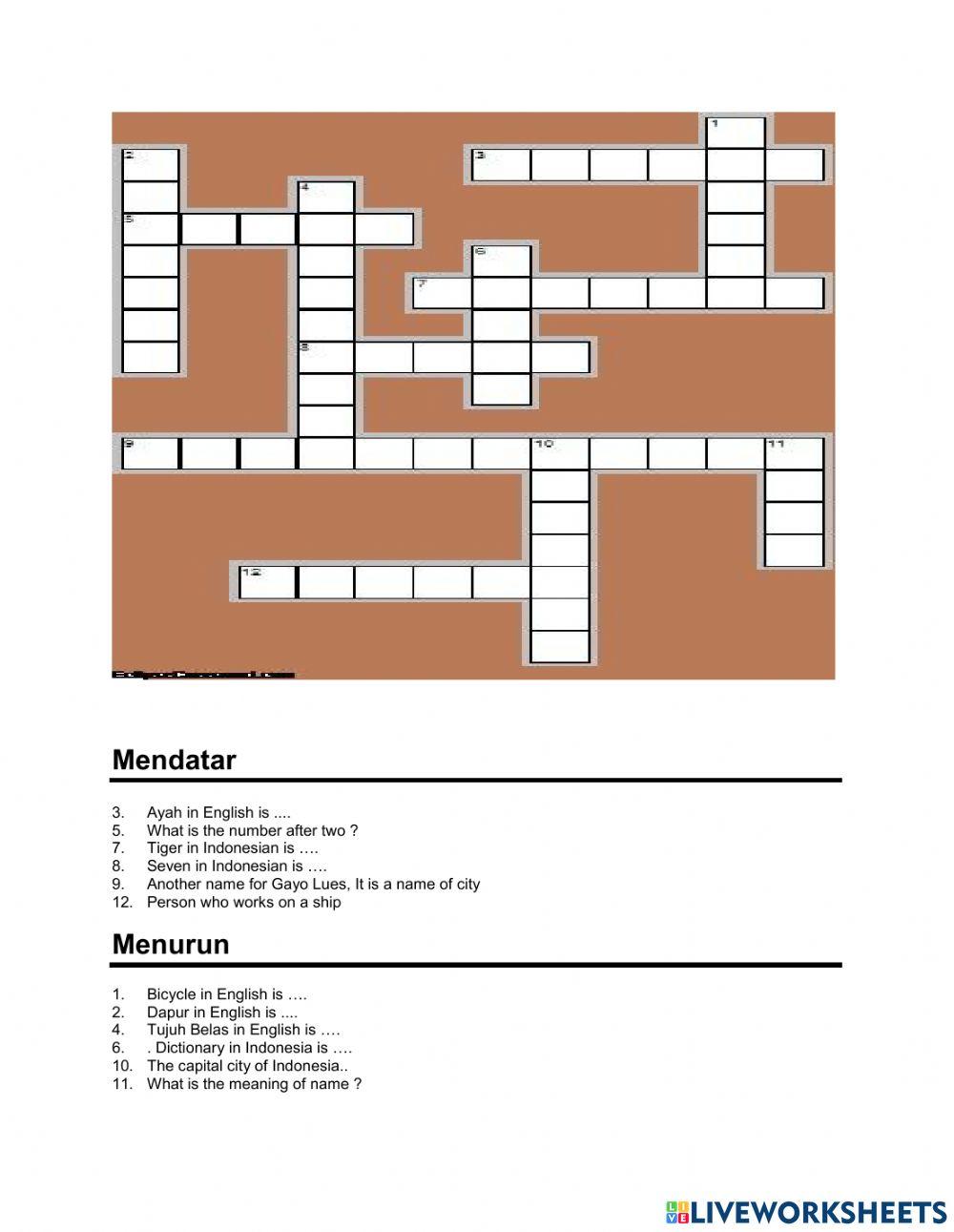 English puzzle online worksheet | Live Worksheets