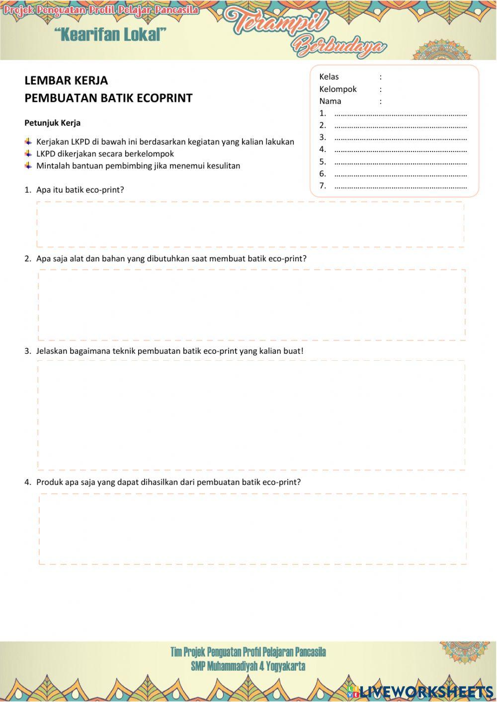 LKPD Batik Eco-… | Free Interactive Worksheets | 2186850