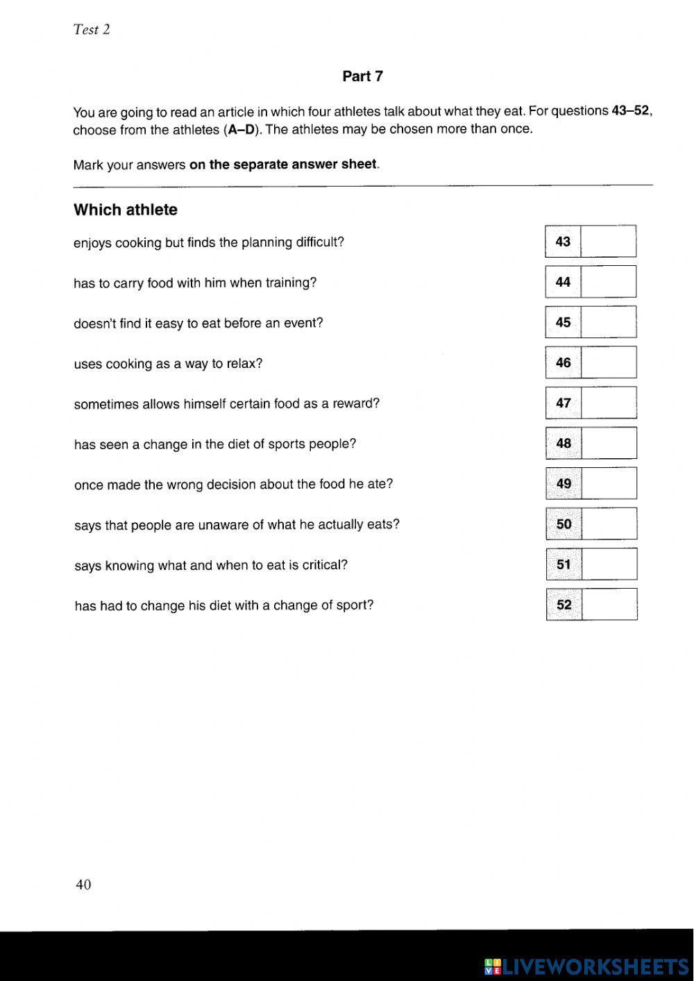 B2 Test 2 Readi… | Free Interactive Worksheets | 6908686