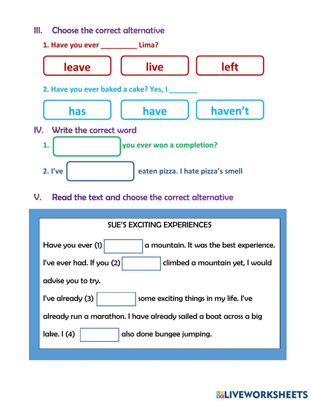 Exciting activities worksheet | Live Worksheets