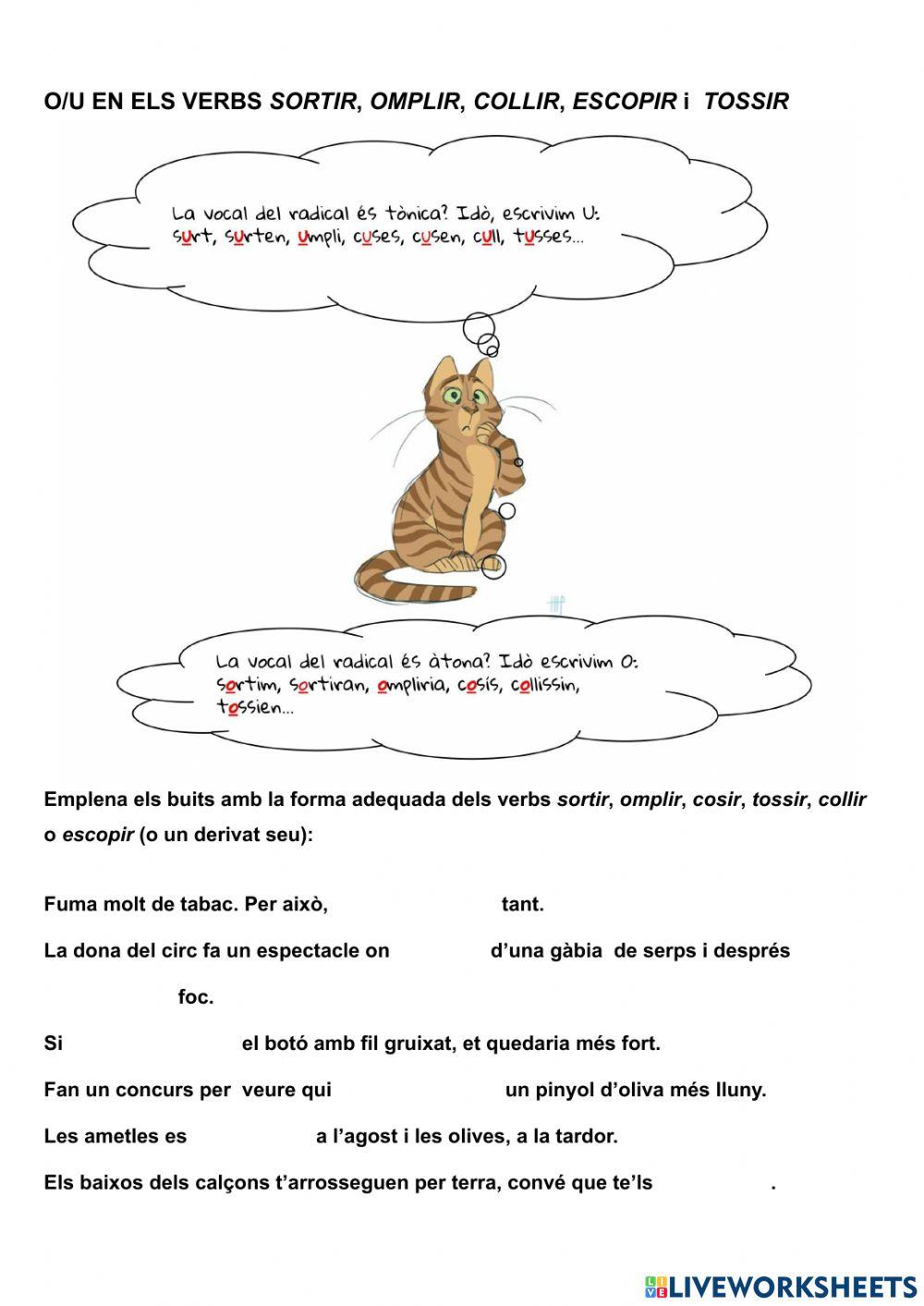O-u en els verbs sortir, collir... worksheet | Live Worksheets