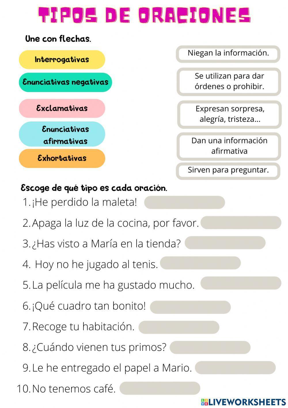 Tipos De Oraciones Interactive Worksheet Live Worksheets, 56% OFF Tipos De Oraciones Interactive Worksheet Live Worksheets, 56% OFF