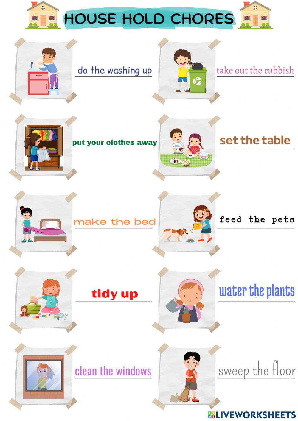 Household chores | Free Interactive Worksheets | 2187708