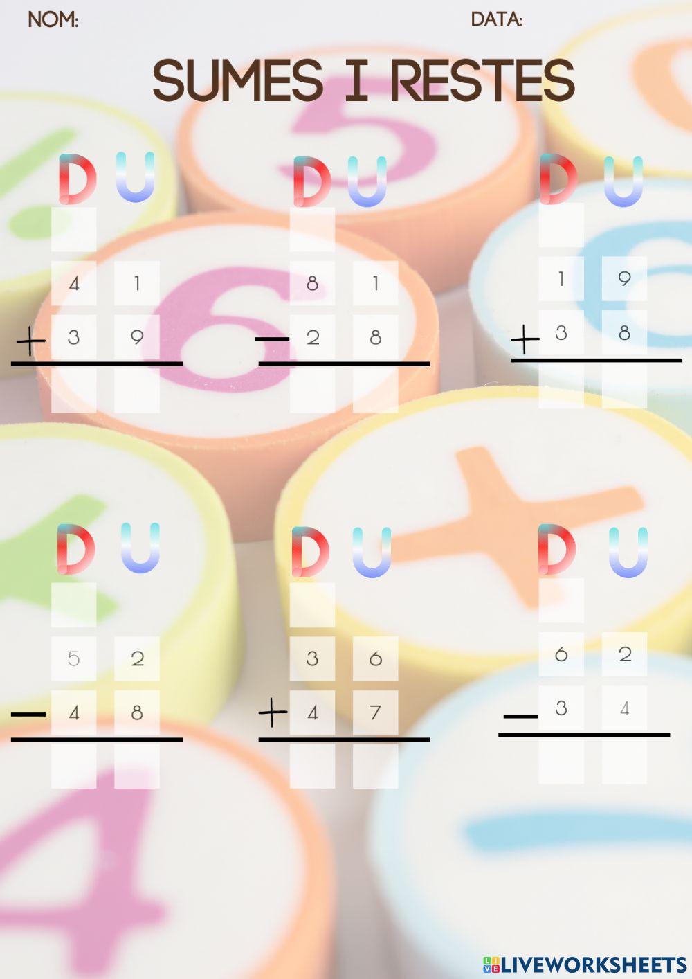 Sumes i restes | Free Interactive Worksheets | 2187888