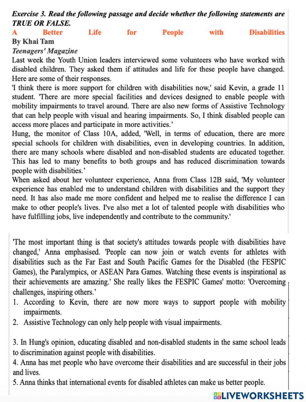 A Better Life for People with Disabilities - Grade 11 revision online ...