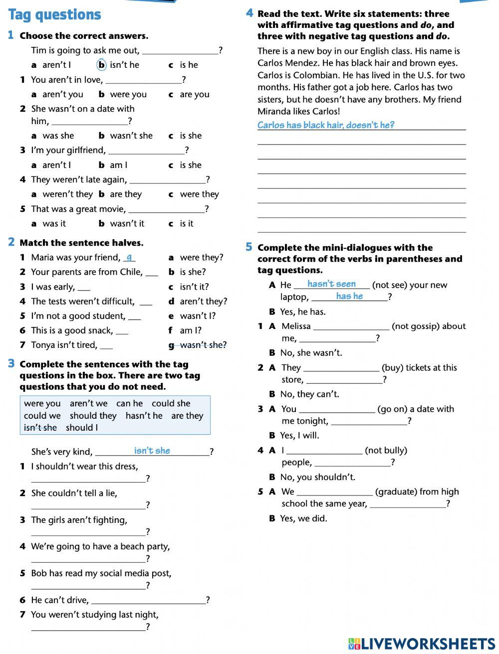 Li-3-u07-tag questions-grammar wksht worksheet | Live Worksheets