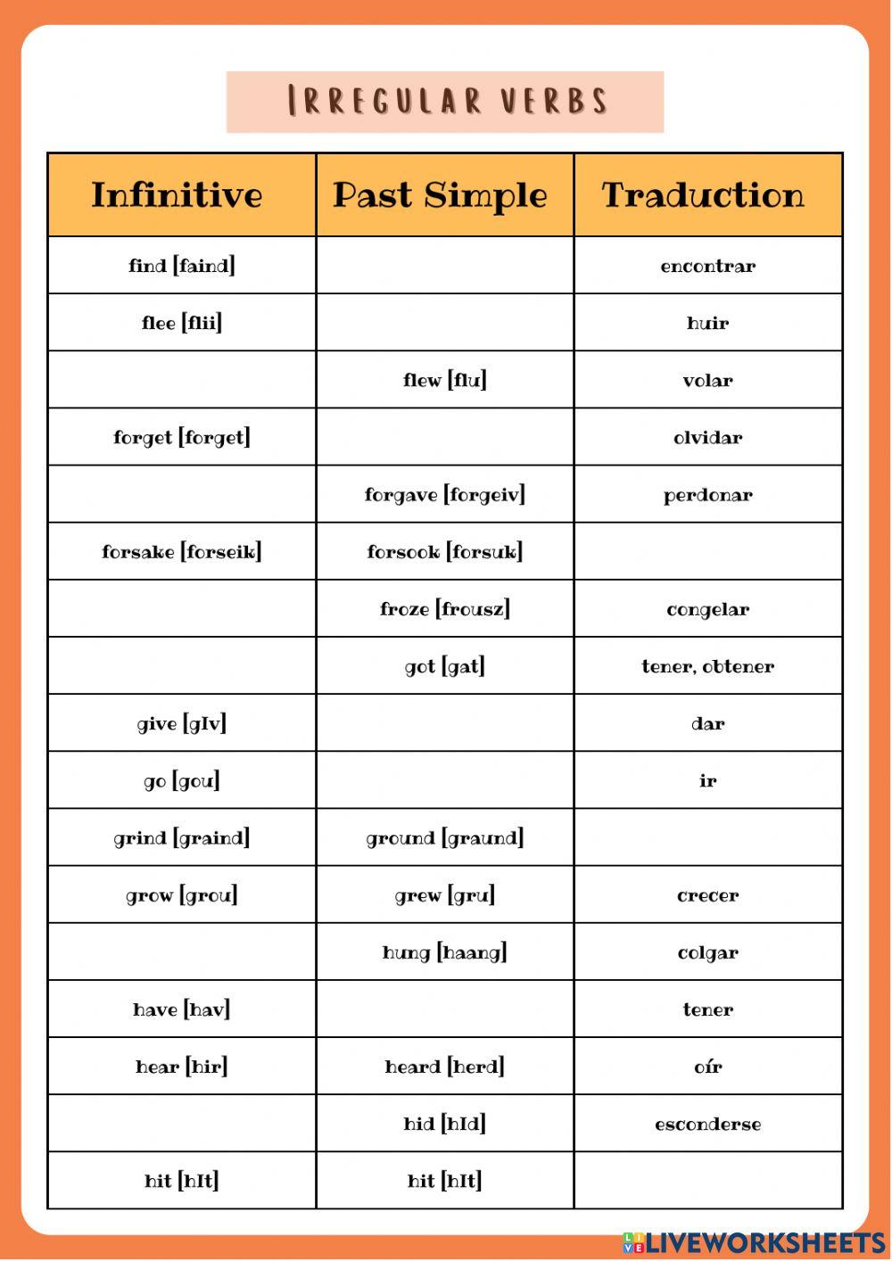 Irregular verbs… | Free Interactive Worksheets | 2188442