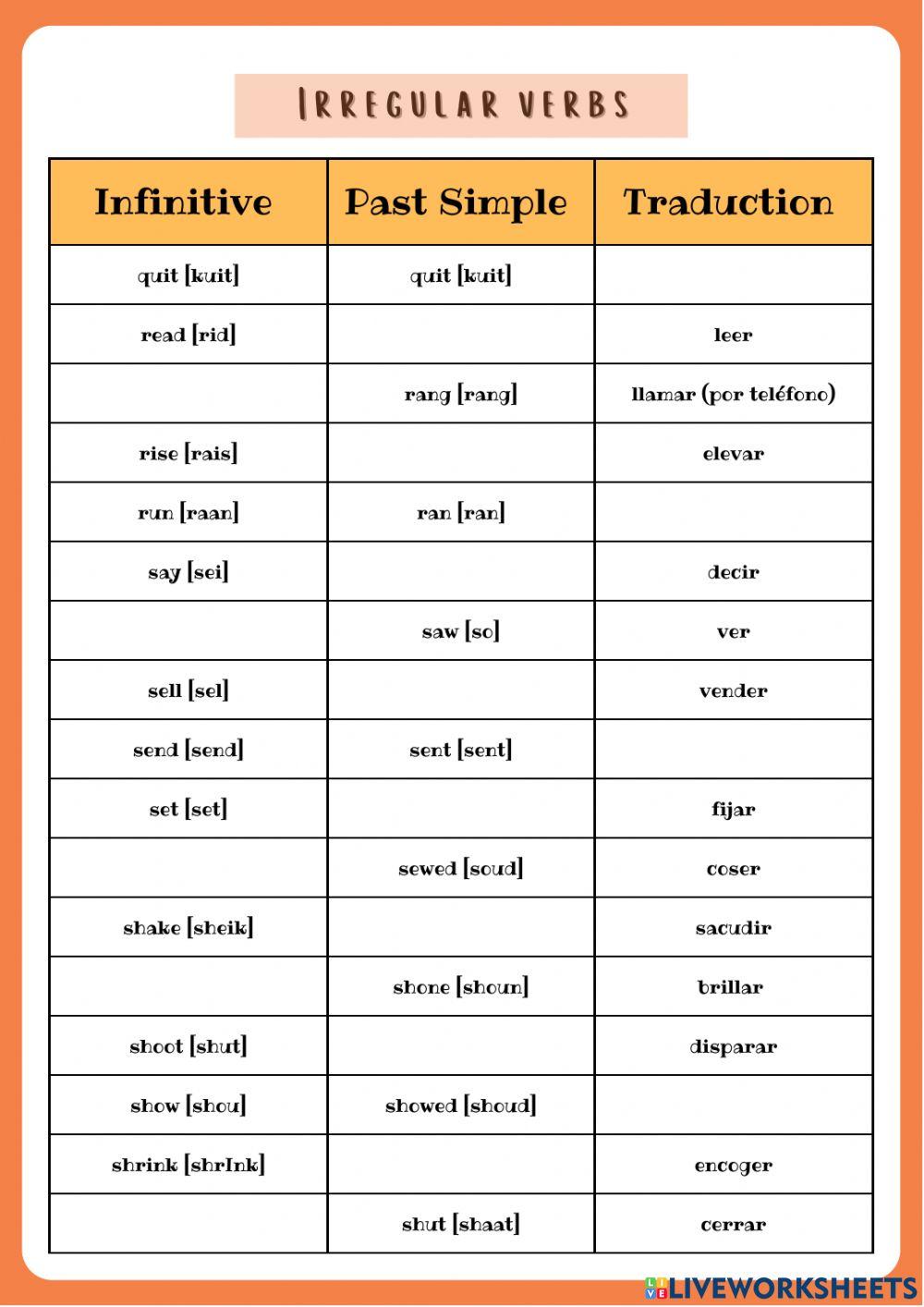 Irregular verbs… | Free Interactive Worksheets | 2188442