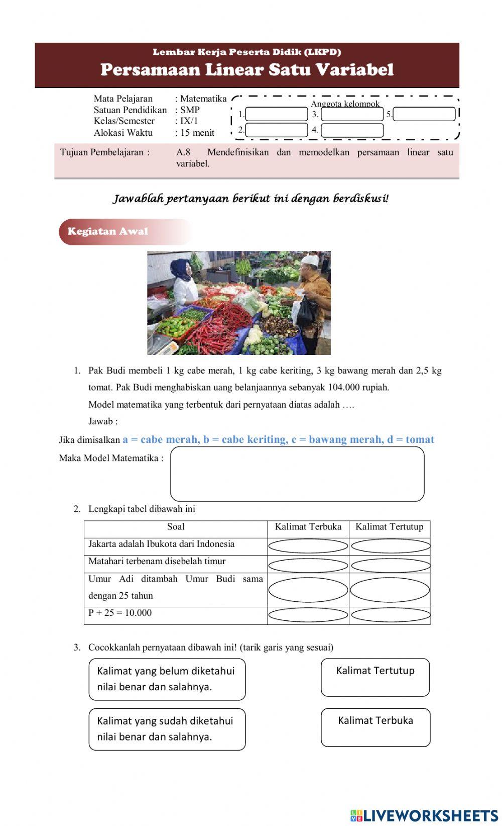 Asesmen plsv worksheet | Live Worksheets