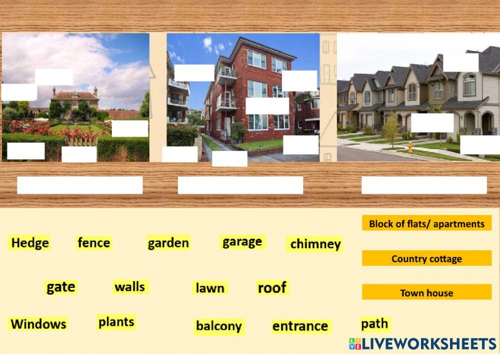 Parts of house | Free Interactive Worksheets | 2188461