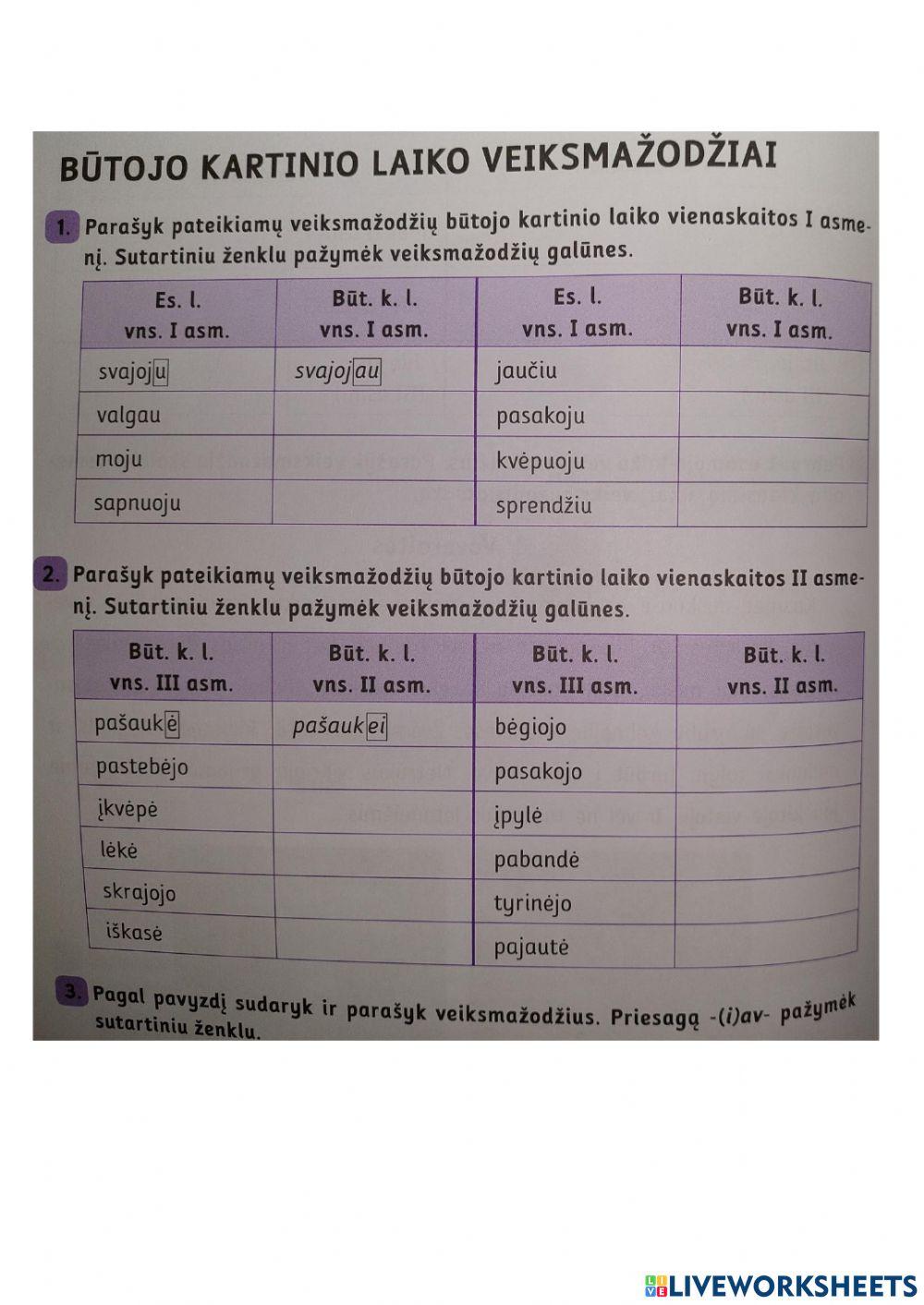 Veiksmažodis, būtasis kartinis laikas worksheet | Live Worksheets