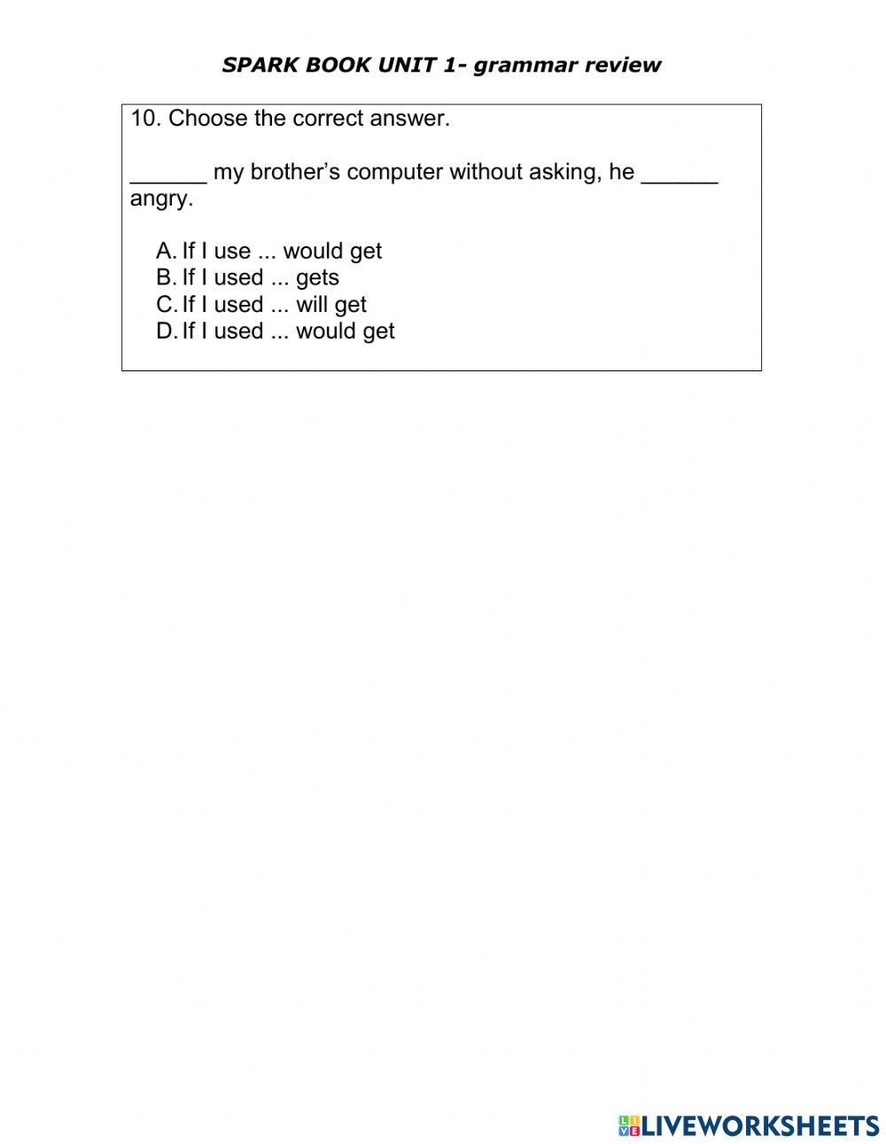 Spark Unit 1 Grammar Review online exercise for | Live Worksheets