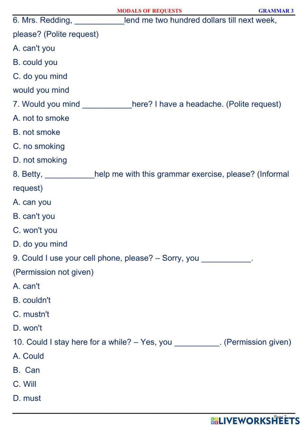 2188735 | Grammar 3 - Unit 8 - Modals of requests