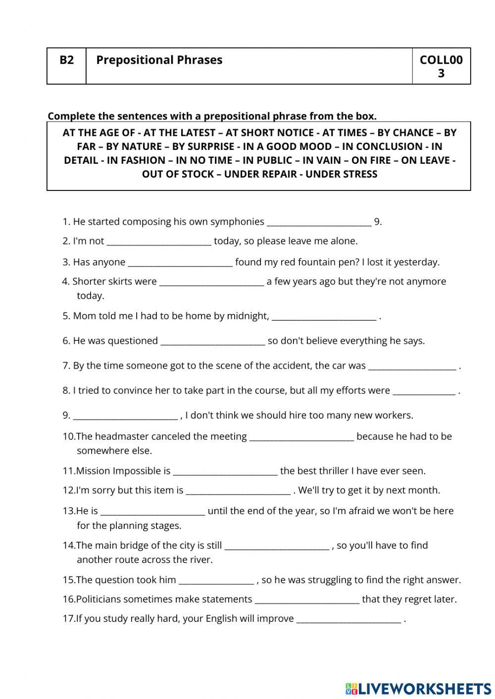 Collocations 4 - Prepositional phrases 2462467