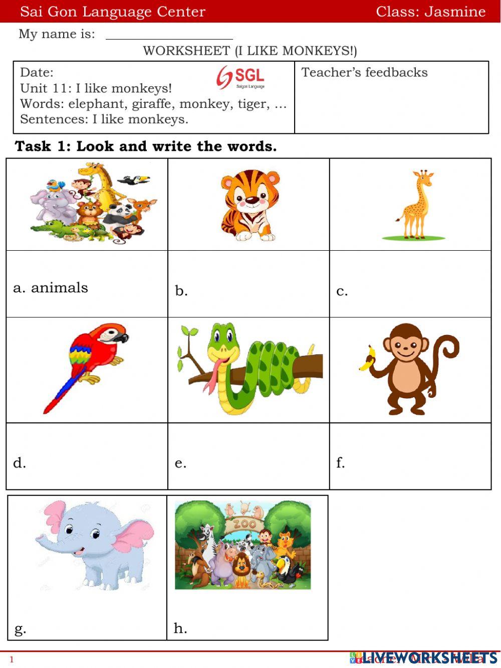 I like monkeys! | Free Interactive Worksheets | 2189219