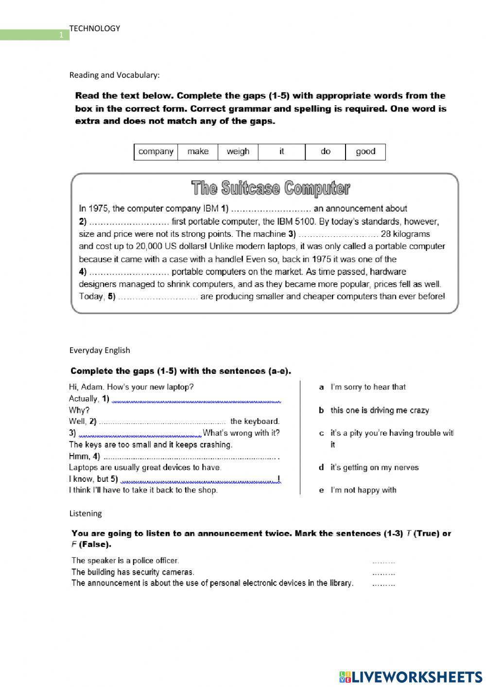 Technology | Free Interactive Worksheets | 2189322