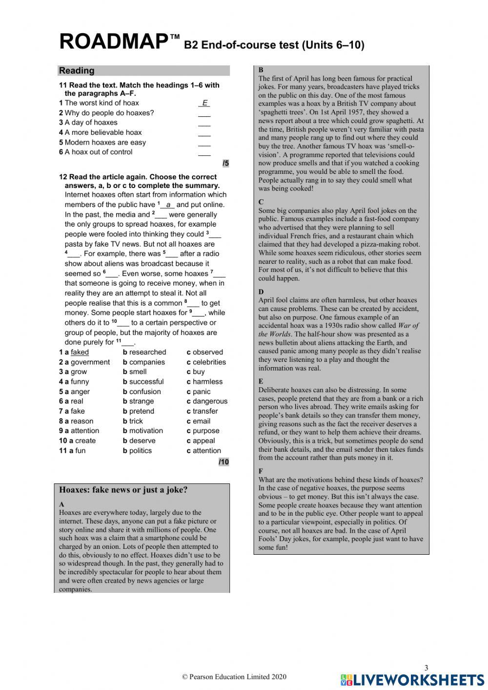 RM B2 End of Co… | Free Interactive Worksheets | 5363275