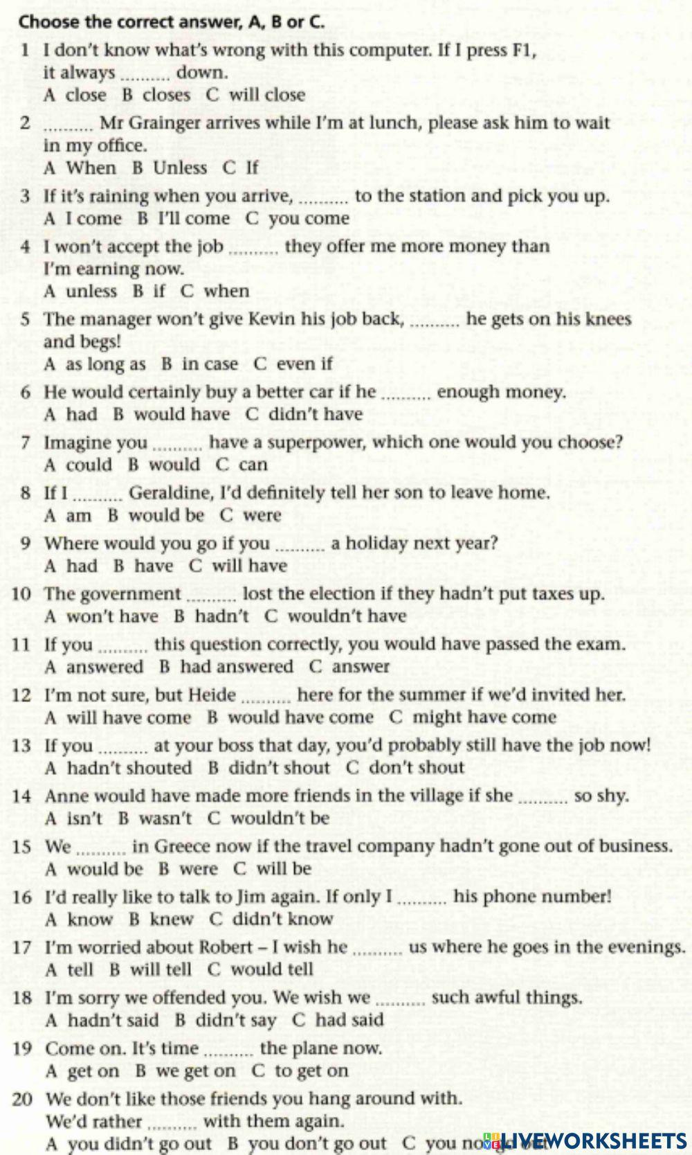 Conditionals | Free Interactive Worksheets | 2189467