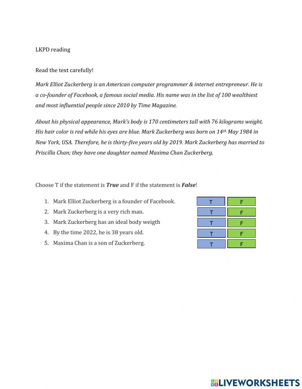 LKPD reading descriptive text online exercise for | Live Worksheets