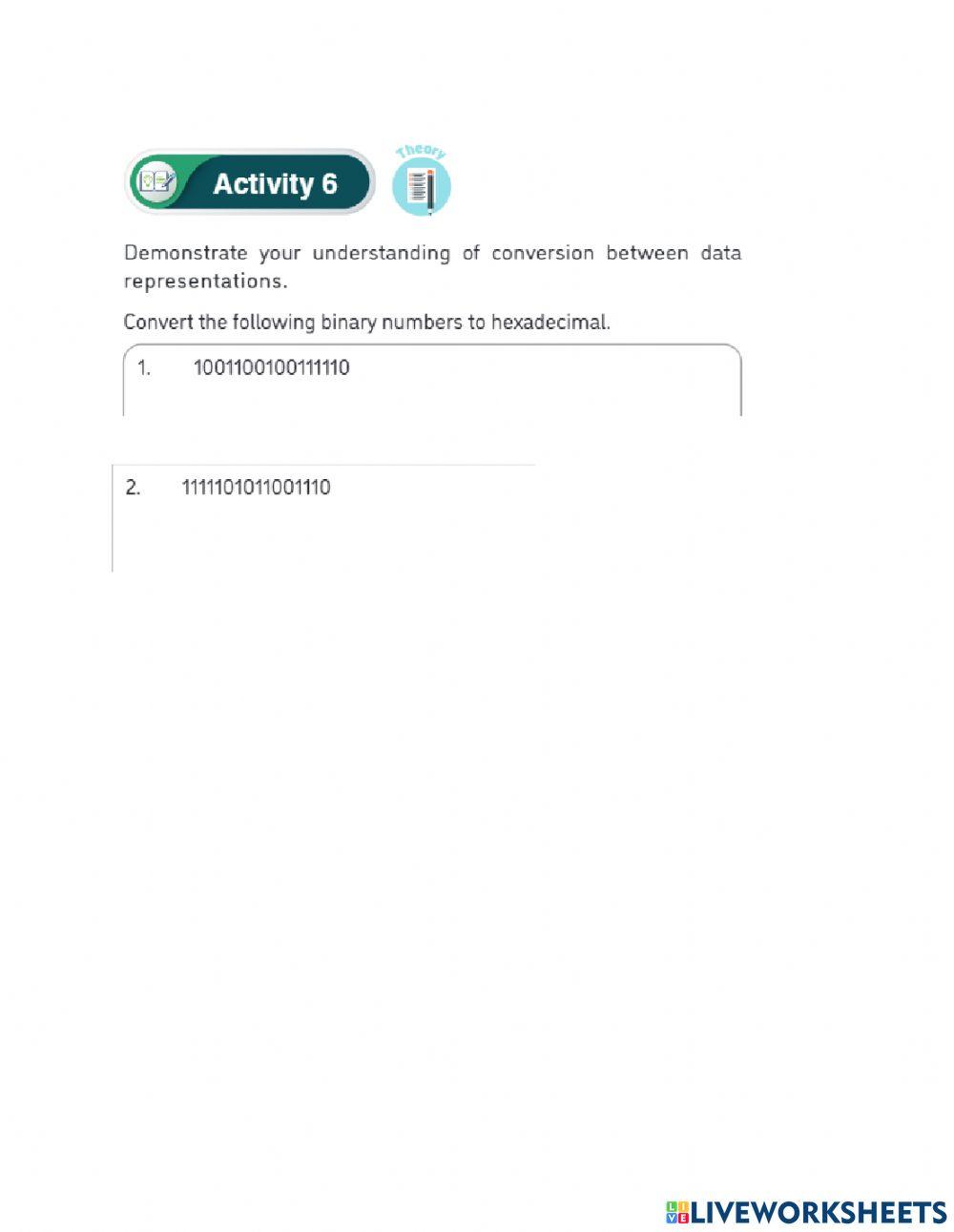 activity6 - convert into Hex online exercise for | Live Worksheets