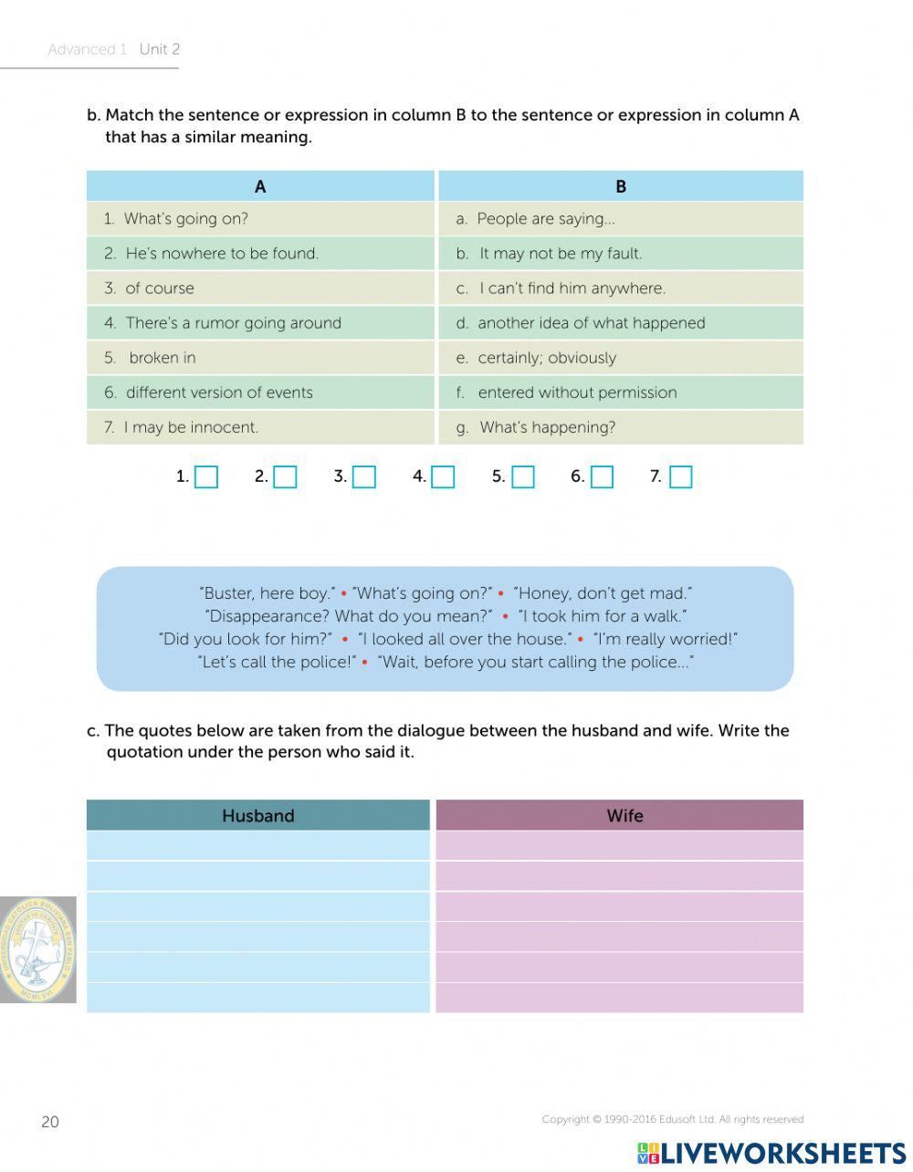 WORKBOOK UNIT 2 PG. 19 TO 22 online exercise for | Live Worksheets